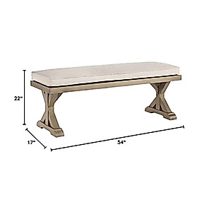 Signature Design by Ashley Beachcroft Patio Farmhouse Outdoor Upholstered Dining Bench, Beige