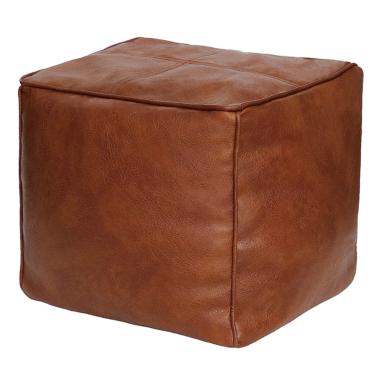 Thgonwid Unstuffed Handmade Cube Pouf Faux Leather Ottoman Cover, Square Pouffe Footstool Storage Stool, Bedroom Living Room, 15.7" H x 16.5" W, Brown