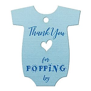 Summer-Ray 50pcs Blue Baby Onesie Baby Shower Favor Thank You Tags Thank You for Popping by