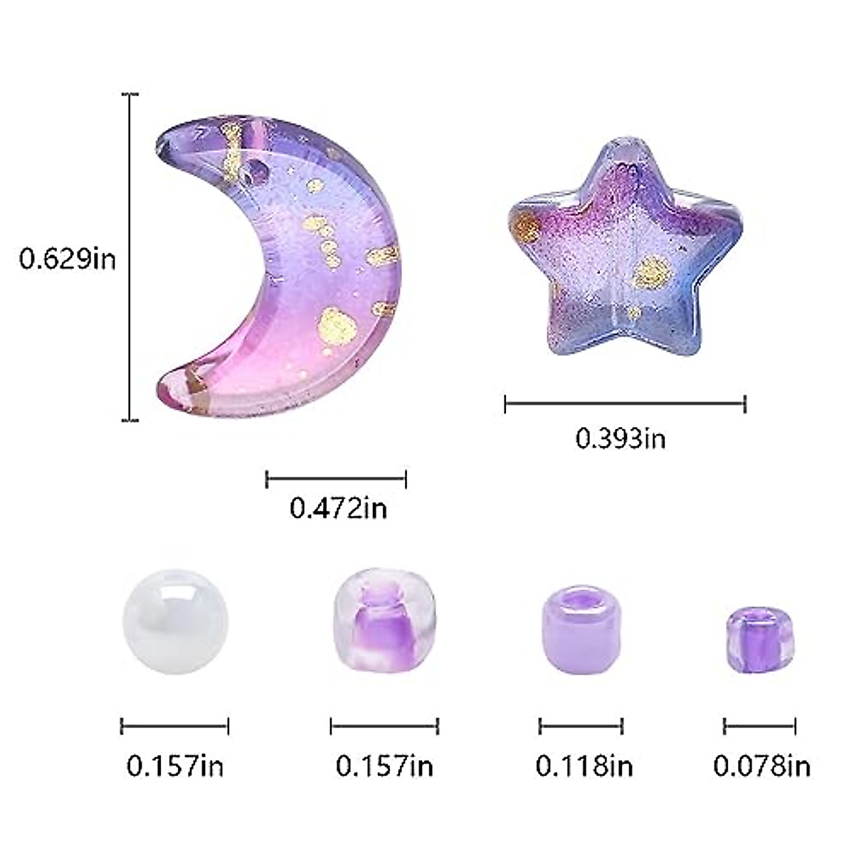 YUANZHIRUN 2200pcs Star Beads Moon Shape Glass Spacer Beads for Jewelry Making,Glass Seed Beads,Pearl Beads for DIY Bracelet Neacklace Earring(Purple Series)