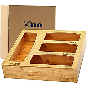 ono Ziplock Bag Organizer Bamboo - Baggie Organizer - Plastic Bag Organizer for Drawer - Food Storage Bag Organizer - Sandwich Bag Organizer for Drawer - Bag Organizer - Compatible with Ziplock Bag