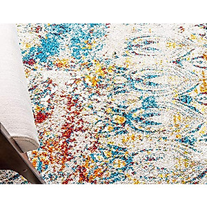 Unique Loom Rosso Collection Vintage, Traditional, Distressed, Bohemian, Botanical, Southwestern Area Rug, 2' 0" x 6' 0", Multi/Blue