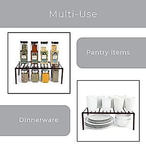 Smart Design Premium Cabinet Storage Shelf Rack - Large - 8.5 x 16 Inch - Steel Metal - Rust Resistant - Cupboard, Plate, Dish, Cup, Bathroom Counter and Pantry Organization Riser - Kitchen - Bronze