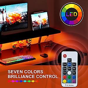 Need 39 Inch Small Folding Computer Desk with Power Outlets & Monitor Shelf Study Desk Gaming Desk with Led Lights Cup Holder & Headphone Holder,Black