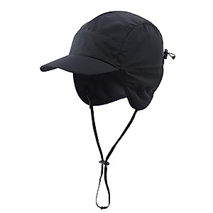 Home Prefer Waterproof Mens Winter Hats with Brim Fleece Lined Earflaps Hat Warm Baseball Cap Black