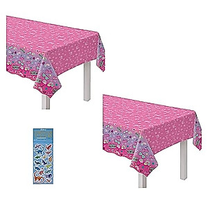 amscan Barbie Pink Party Supplies Decoration Bundle Includes 2 Plastic Table Covers and 1 Dinosaur Sticker Sheet