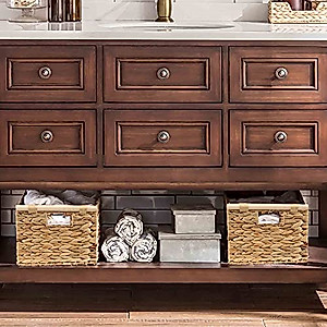 BSTNASI Natural Water Hyacinth Storage Baskets for Organizing Small Wicker Baskets With Handles, Woven rectangle Baskets for Storage Baskets for Shelves, Large Rectangular Towel Basket