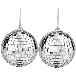 2 Pieces Mirror Disco Ball, Silver Hanging Ball for 50s 60s 70s Disco DJ Light Effect Party, Hanging Ball for Party or DJ Light Effect, Festivals Party Favors and Supplies (4 Inch)