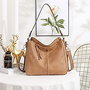 CLUCI Hobo Purses Handbags for Women Vegan Leather Tote Fashion Crossbody Large Shoulder Bag Two-tone Camel
