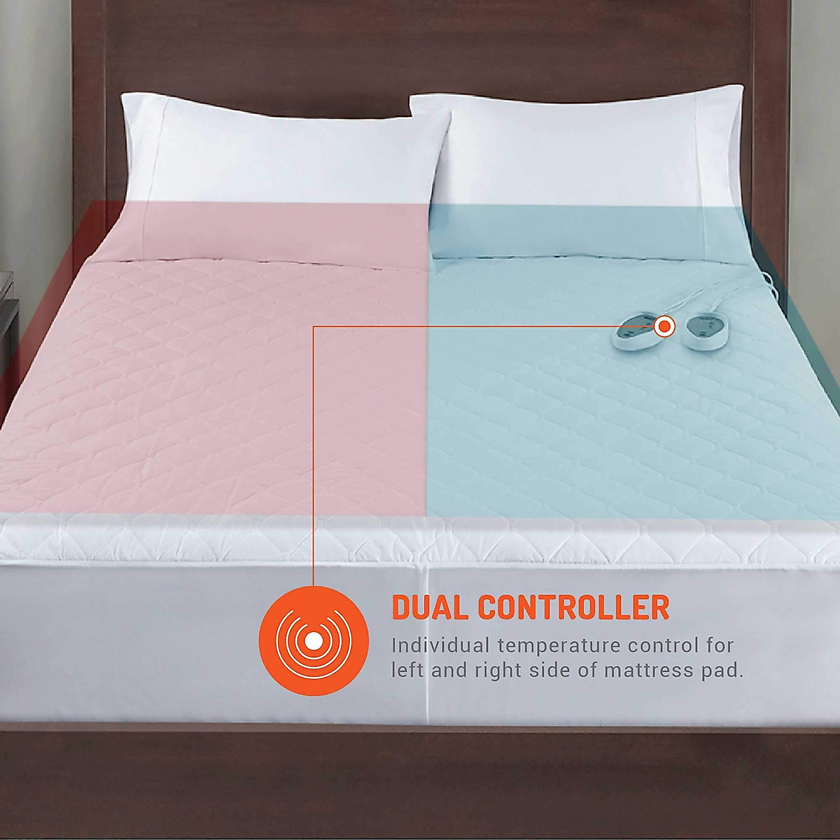 Degrees of Comfort Dual Control Heated Mattress Pad Queen Size | Zone Heating Electric Bed Warmer W/Auto Shut Off | Fit Up to 15 Inch | 12.5ft Long Cord - 60x80 Inch, White