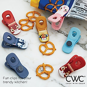 COOK WITH COLOR Cute Magnetic Bag Clips - 10 Pc. Set of Chip Clips and Snack Clips with Printed Designs- Kitchen and Food Bag Clips for Airtight Seal for Food Storage (Animal Pals)