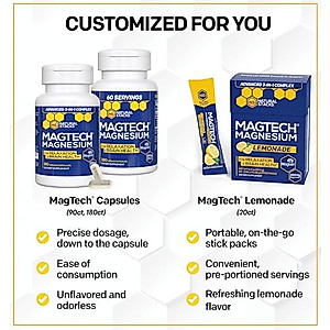 MagTech Magnesium Supplement - 3 Forms of Magnesium: Magtein L-Threonate, Glycinate & Taurate - 200mg Chelated Magnesium Complex - Supports Relaxation & Brain Health - 90 Capsules