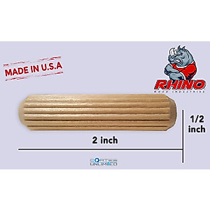 100 Pack 1/2" x 2" Wooden Dowel Pins Wood Kiln Dried Fluted and Beveled, Made of Hardwood