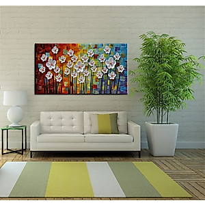 YaSheng Art - Hand painted Contemporary Art Oil painting On Canvas Texture Abstract Flowers Artwork Paintings Home Interior Decor Wall Art wall art for living room Ready to Hang 20"x40"inch