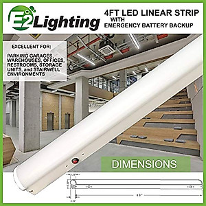4FT Linear Strip w/Emergency Battery 5000K 8W EBBU, Indoor Luminaires with Light Output 5324lm