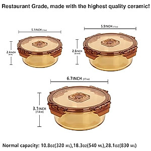 LIUYWYHCF Extra Large Glass Storage/Baking Containers with Lids (6 Pieces Total) Set of 3, Meal Prep Food Airtight and lunch Container, Microwave, Freezer and Dishwasher, Amber Round
