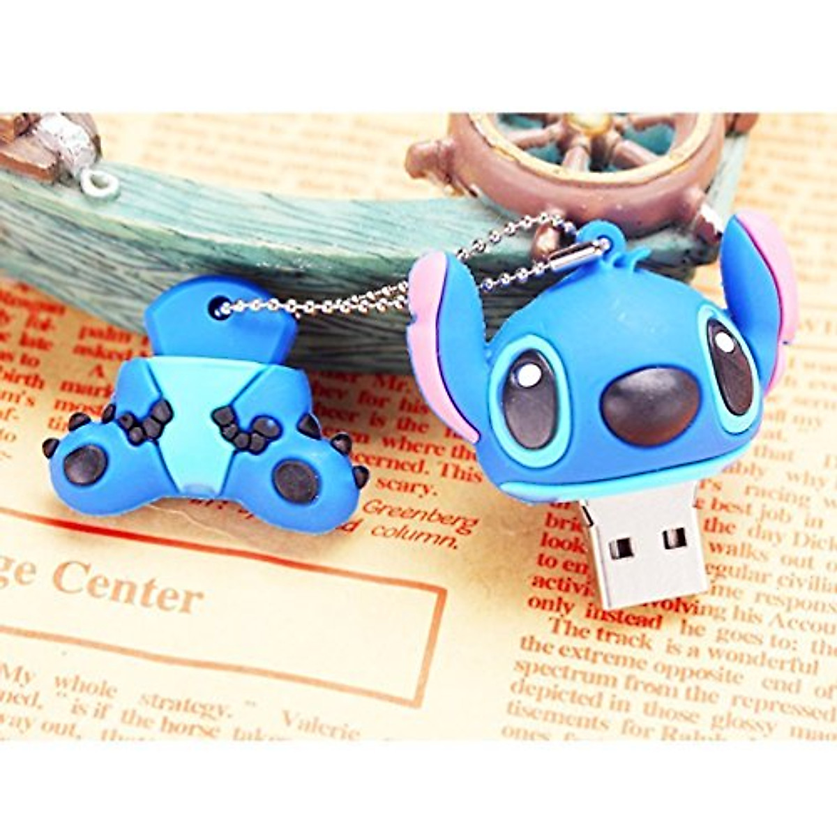 Novelty Stitch Blue Shape Design 32GB USB 2.0 Flash Drive Cute Memory Stick Stitch Thumb Drive Data Storage Pendrive Cartoon Jump Drive Gift (Stitch Blue-32GB)