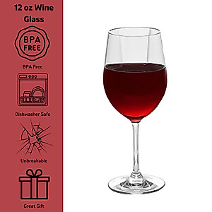 D'Eco Unbreakable 12 oz Stemmed Wine Glasses (Set of 8) - Reusable Shatterproof Sangria and Wine Clear Glassware - Perfect Glasses for Hosting & Entertaining Parties - Valentine's Day Gift for Her