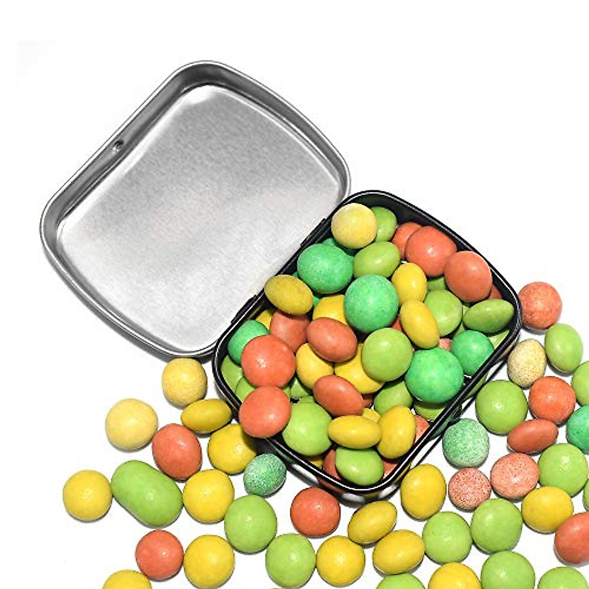 9 Pack Metal Rectangular Hinged Tin Boxes with Lid,2.4x1.8x0.6 Inch, Containers Portable Box for Small Storage Kit Home Organizer,Black,White,Silver Model 604715