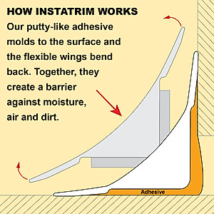 InstaTrim Flexible Self-Adhesive Trim Bundle with Applicator - Trim Caulking Kit with 10 ft White 1/2 in Wide Caulk Strip, 6 Corner and End Caps, and Applicator Tool