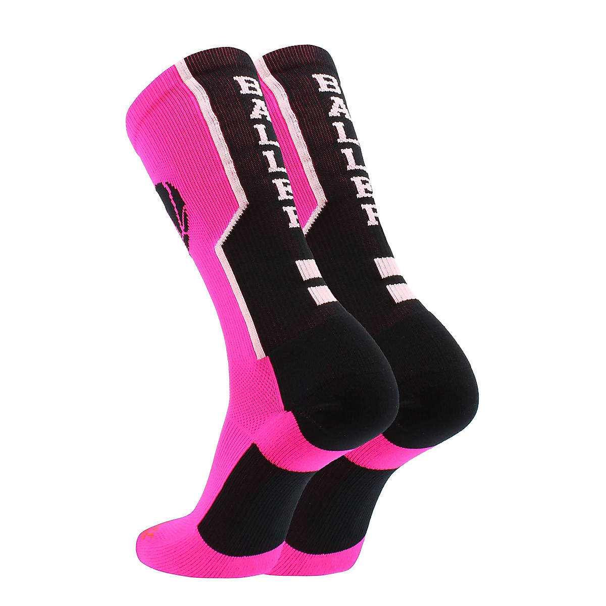 MadSportsStuff Baller Basketball Logo Crew Socks (Neon Pink/Black, Medium)