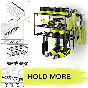 hannger Power Tool Organizer Wall Mount, 3 Layers 4 Holes Drill Organizer Wall Mount, Includes Drill Organizer Wall Mount and Tool Shelf for Maximum Efficiency