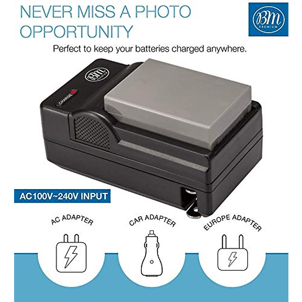 BM Premium 2 BLS-50, PS-BLS5 Batteries and Charger for Olympus OM-5, OM-D E-M5 III, E-M10, E-M10 III, E-M10 IV, EPL7, E-PL8, E-PL9, E-PL10, Stylus 1 Cameras