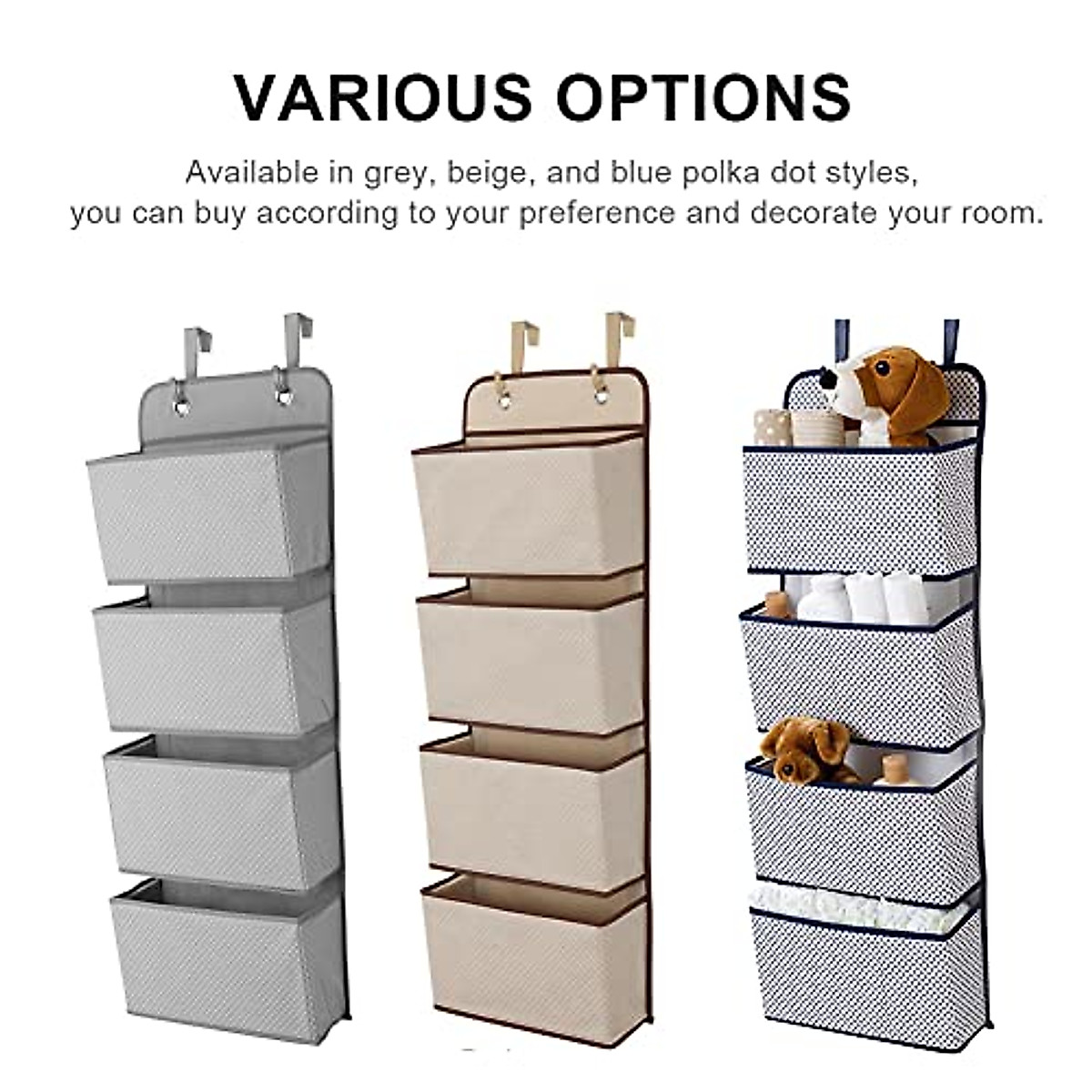 BluOcnMkt 4-Shelf Hanging Closet Organizer Door Hanging Shoe Organizer for Storing Shoes, Cosmetics, Stationery, Sundrie (Blue Dot)