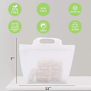 LONGFITE Food Storage Bag Extra Large Half Gallon Size Silicone Reusable Freezer Container Bags with Handles 70 oz, 2000ml, 2 Pack