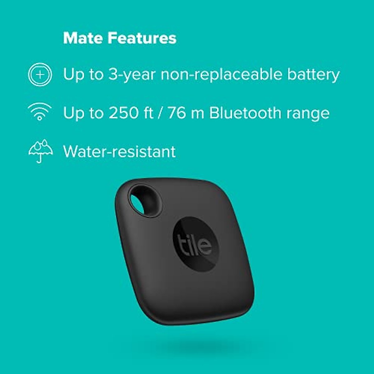 Tile Mate (2022) 1-Pack.Black. Bluetooth Tracker, Keys Finder and Item Locator for Keys, Bags and More; Up to 250 ft. Range. Water-Resistant. Phone Finder. iOS and Android Compatible.