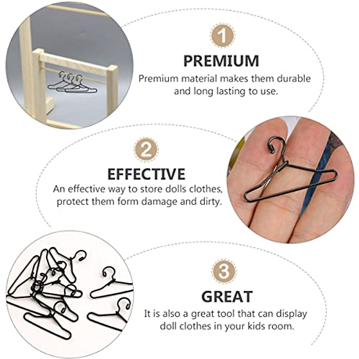 SAFIGLE 25pcs Simple Sturdy Miniature Dress for House Small Coat Clo Hangers Plastic Holders Clothes Black Outfit Holding Rack Clothing Mm Practical Support Hanging Wire Accessories