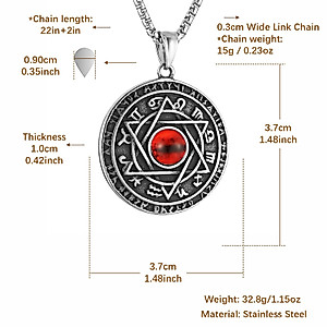 HZMAN Red Eyes Talisman Seal Solomon Six-pointed Star 12 Constellation Pendant Stainless Steel Necklaces