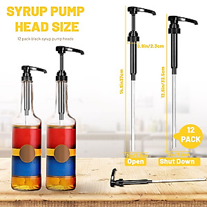 12 Pack Syrup Pump, Coffee Syrup Pump Fits 750ml/25.3Oz, 28-400 Skinny Syrup Pump, Syrup Pump Dispenser for Glasses Bottle Bar Flavoring Shampoo (Black)