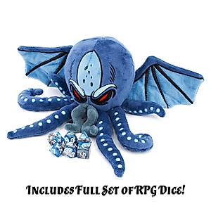 CASEMATIX Soft Dice Case and Dice Holder with 7 Included RPG Dice - 9.5" Sea Monster Figure with Dice Storage Zipper Compartment for up to 21 Dice, Protective Novelty Dice Container for Tabletop Dice
