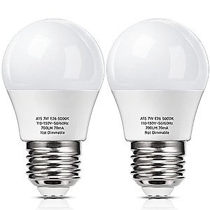 KINDEEP A15 Refrigerator LED Bulbs 60 Watt Equivalent, 7W Light Bulb Daylight White 5000K, 700LM for Appliance Fridge Light Bulb, Ceiling Fan, Waterproof, Non-Dim, E26 Base, 2 Pack