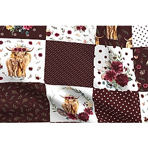 Spoonflower Fabric - Highland Cow Scottish Shaggy Floral Baby Calf Cattle Printed on Petal Signature Cotton Fabric by The Yard - Sewing Quilting Apparel Crafts Decor