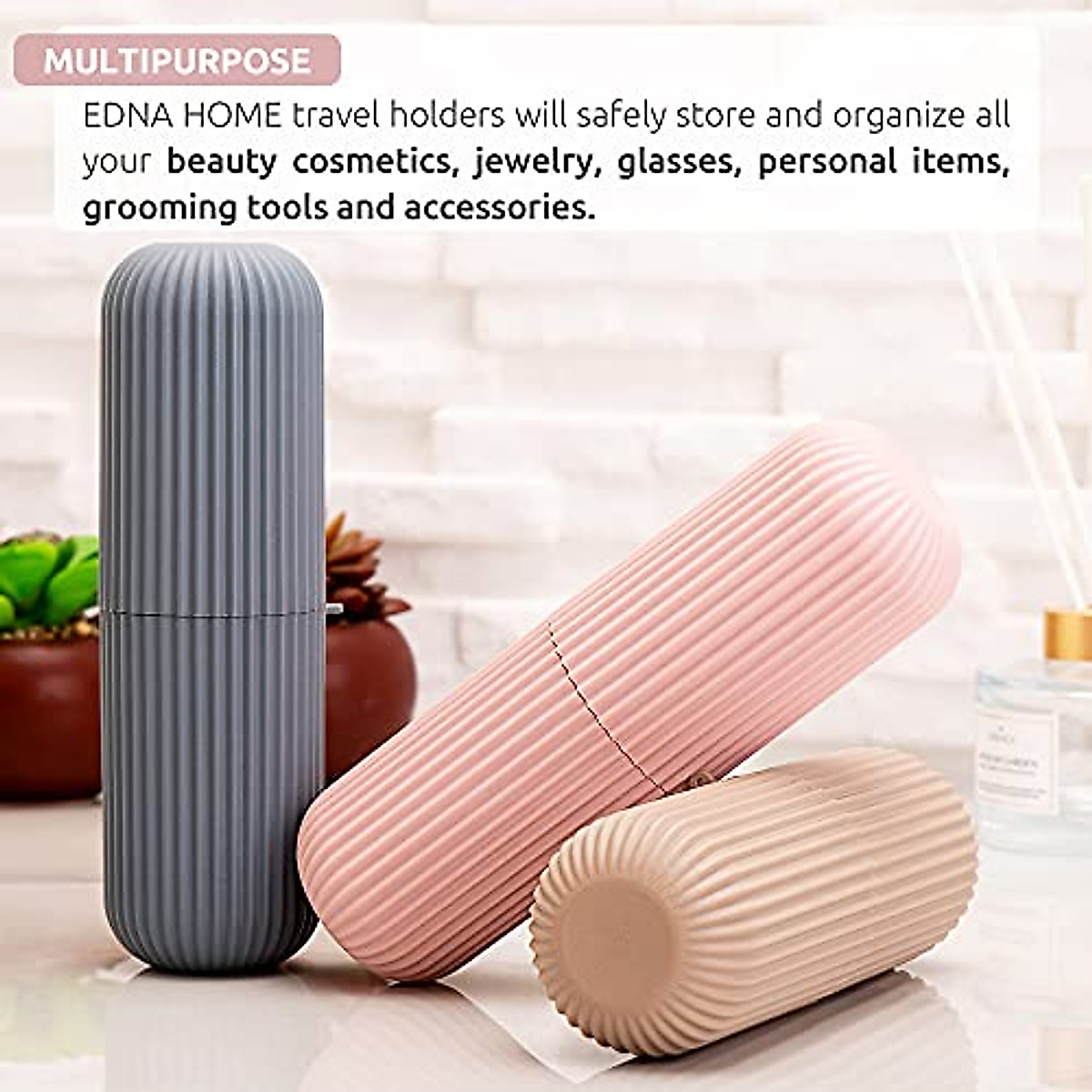 EDNA HOME Travel Toothbrush Holder, 3 Sets