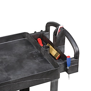 Rubbermaid Commercial Products 2-Shelf Utility/Service Cart, Medium, Lipped Shelves, Ergonomic Handle, 500 Lbs Capacity, for Warehouse/Garage/Cleaning/Manufacturing (FG452088BlA)