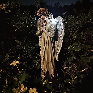 CHRUI Angel Outdoor Garden Decor Statues, 20 inch Solar Outdoor Patio Angel Art Garden Cemetery Decorations Statue for Patio, Lawn, Yard Decoration , Housewarming Garden Unique Gift (Praying Angel)