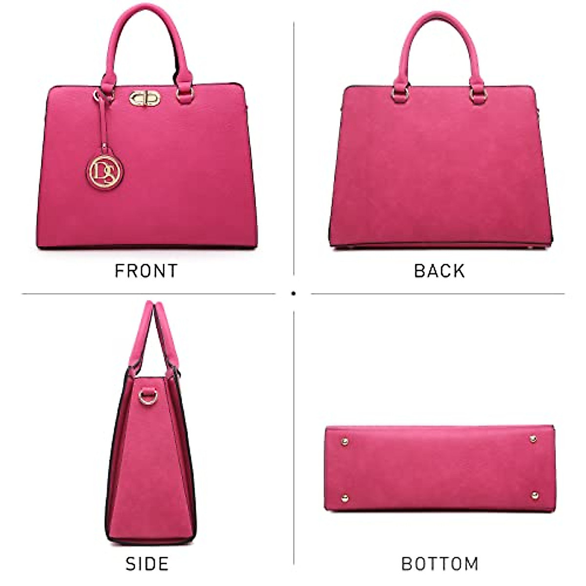 Dasein Women Handbags Fashion Satchel Purses Top Handle Tote Work Bags Shoulder Bags with Matching Clutch 2pcs Set (Peppled Fuchsia)