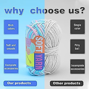 IMZAY 100g Yarn for Crocheting, Rainbow Color Cotton Yarn and Yarn for Beginners with Easy-to-See Stitches, Ergonomic Handle Hooks, Cotton Nylon Chunky Yarn for Crocheting and Knitting-Blue and Pink