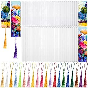 80 Pcs Sublimation Blank Bookmark Heat Transfer DIY Bookmark Sublimation Bookmarks with Hole and 80 Pieces Colorful Tassels for Women Men DIY Crafts Projects Birthday Wedding