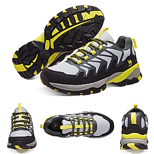 CAMELSPORTS Women's Hiking Shoes Waterproof Lightweight Trail Running Shoes Non-Slip Breathable Outdoor Sneakers for Trekking Walking Grey/Yellow