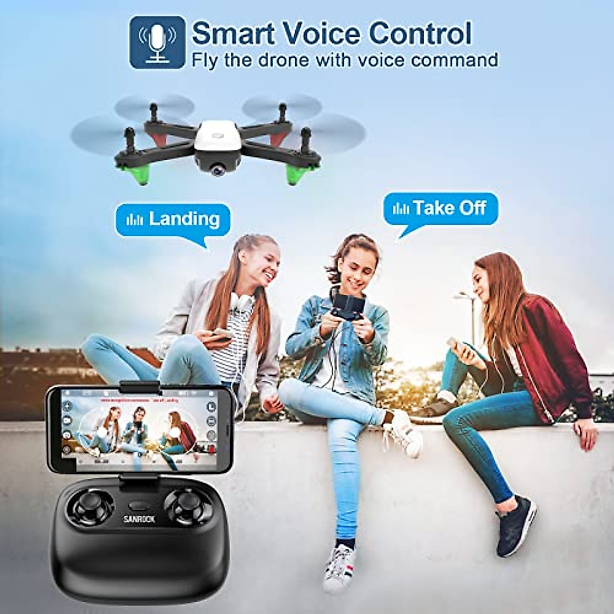 SANROCK U52 Drone with 1080P HD Camera for Adults Kids, WiFi Live Video FPV Drones RC Quadcopters for Beginners, Gesture Control, Gravity Sensor, Altitude Hold, 3D Flip, Custom Route, One Key Backward