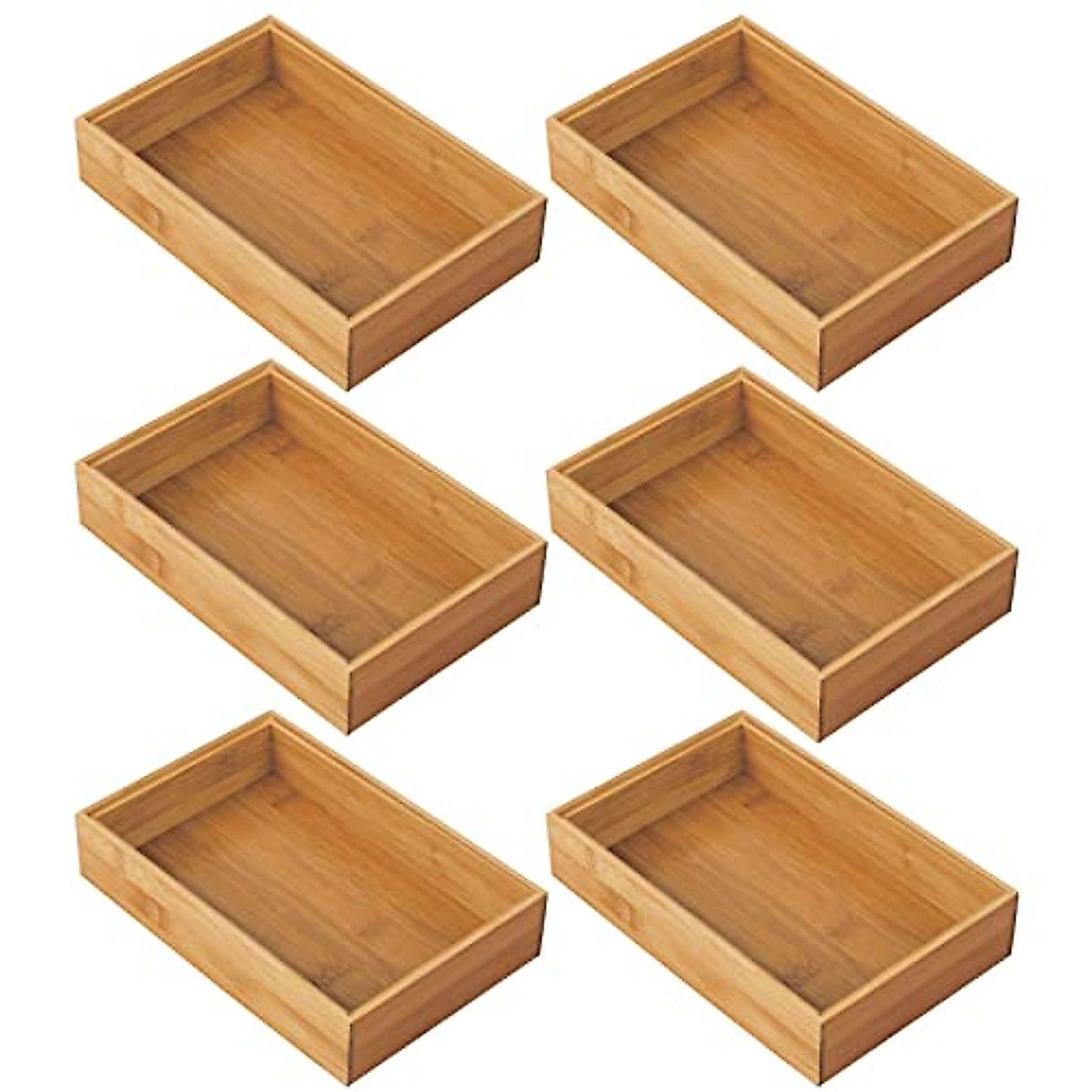 mDesign Wooden Bamboo Drawer Organizer - 9" Long Stackable Storage Box Tray for Kitchen Drawers and Cabinet - Utensil, Silverware, Spatula, and Flatware Holder - Echo Collection - 6 Pack, Natural Wood