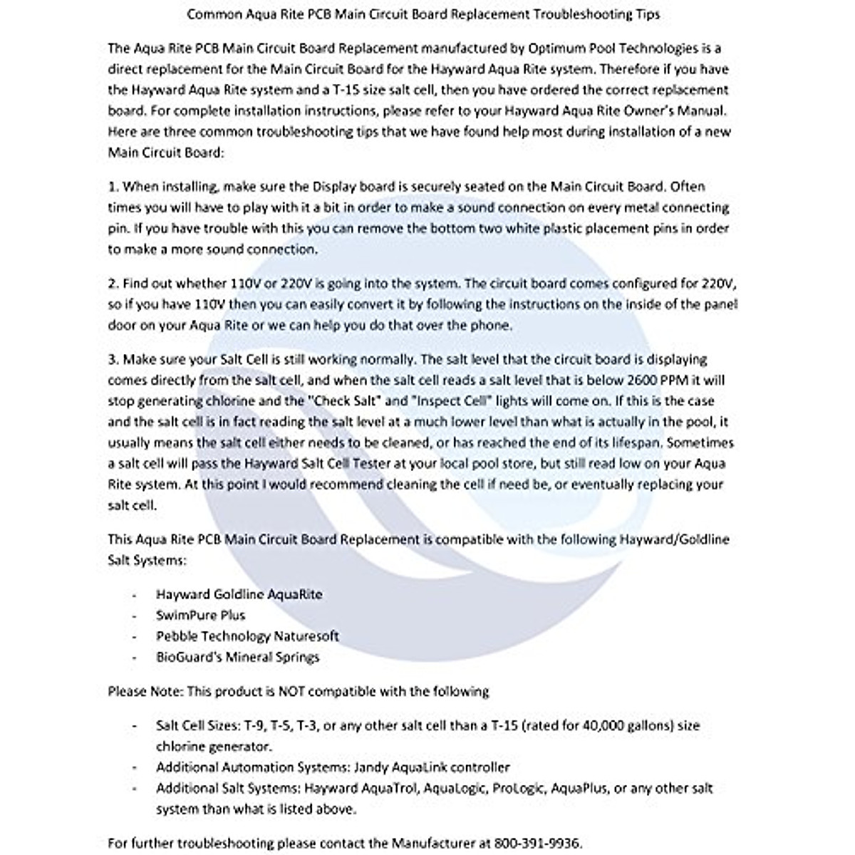 Main Circuit Board PCB Compatible Replacement for Hayward® Aqua Rite Salt Systems