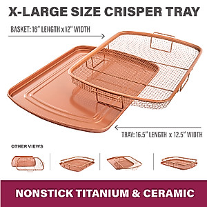 Gotham Steel Air Fryer Tray, Air Fry Basket for Oven, 2 Piece Nonstick Copper Crisper Tray, Air Fry for Convection Oven, Also Great for Baking & Crispy Foods, Dishwasher Safe – XXL 16.5” x 12.5”