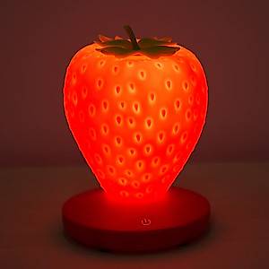 Mudder Strawberry Night Light Cute Silicone Strawberry Lamp LED Decorative Night Light Kawaii Fruit Gifts 3 Modes Touch Gift for Room Decor(Red)
