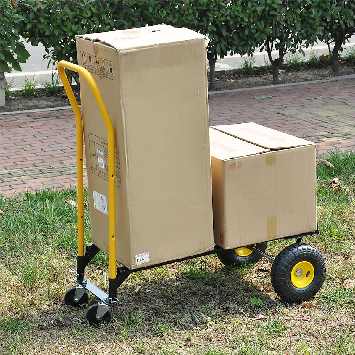 Folding Hand Truck, Transformable Hand Truck, 2 Wheel Dolly Cart and 4 Wheel Push Cart, 330 Lbs Capacity Heavy Duty Platform Cart with Swivel Wheels