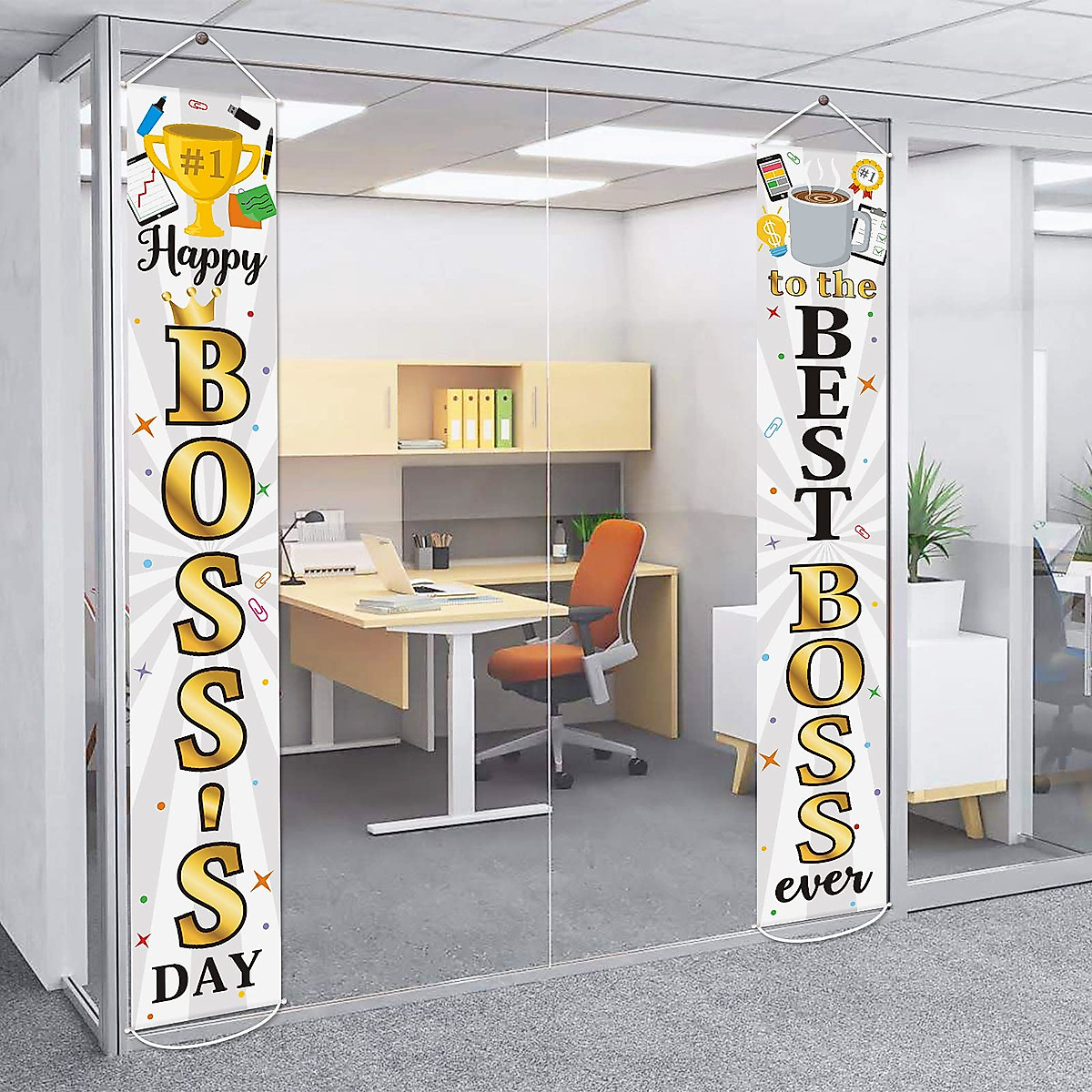 CiyvoLyeen Boss's Day Banner Happy Boss's Day Porch Signs Home Front Door Hanging Decor Boss Party Supplies Boss Day Party Decor